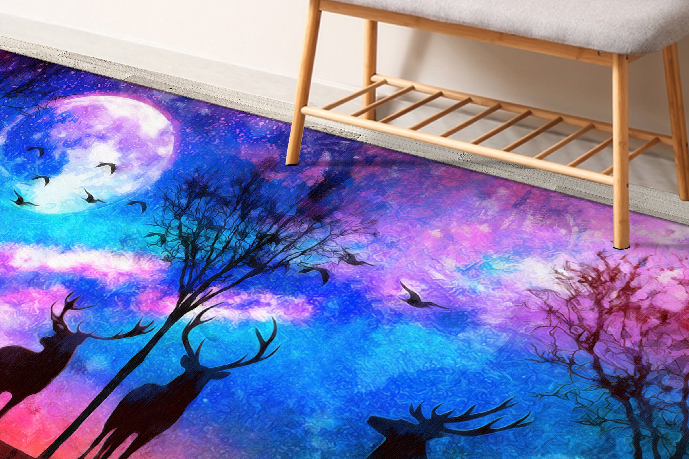 Deer Silhouette Rug, Forest Rug, Night Rugs, Animal Rugs, Personalized ...