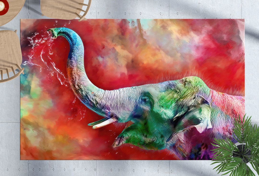 Colorful Elephant Rug, Abstract Elephant Rugs, Cute Elephant Rug ...
