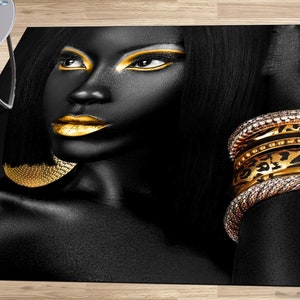 Black Woman With Gold Makeup Rugs, Girl Room Rugs, Black Woman Rug ...