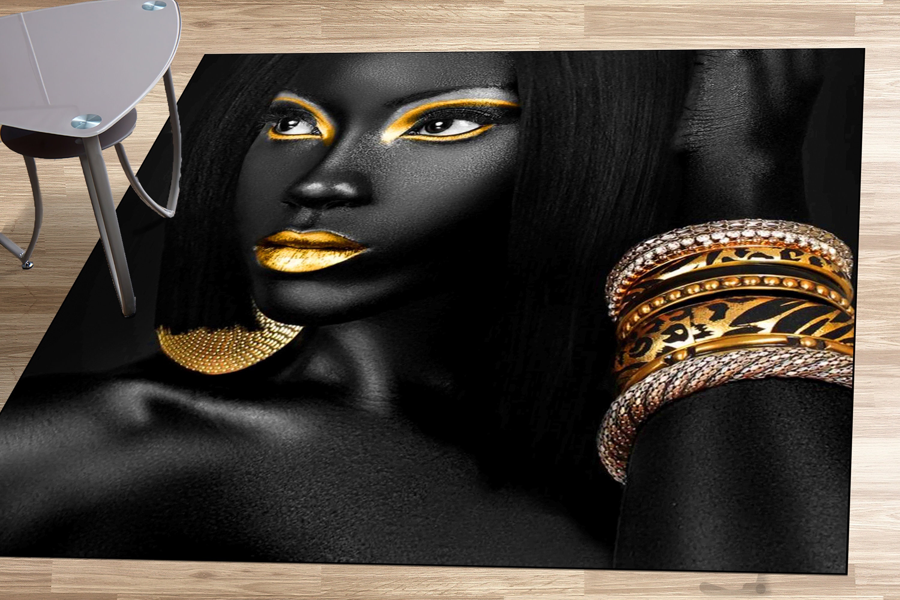 Black Woman With Gold Makeup Rugs, Girl Room Rugs, Black Woman Rug ...