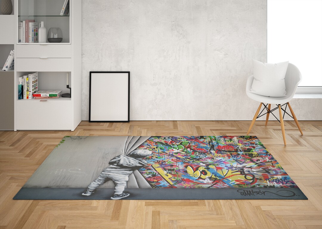 Banksy Behind the Curtain Rugs, Banksy Graffiti Rugs, Banksy Boy Rug ...