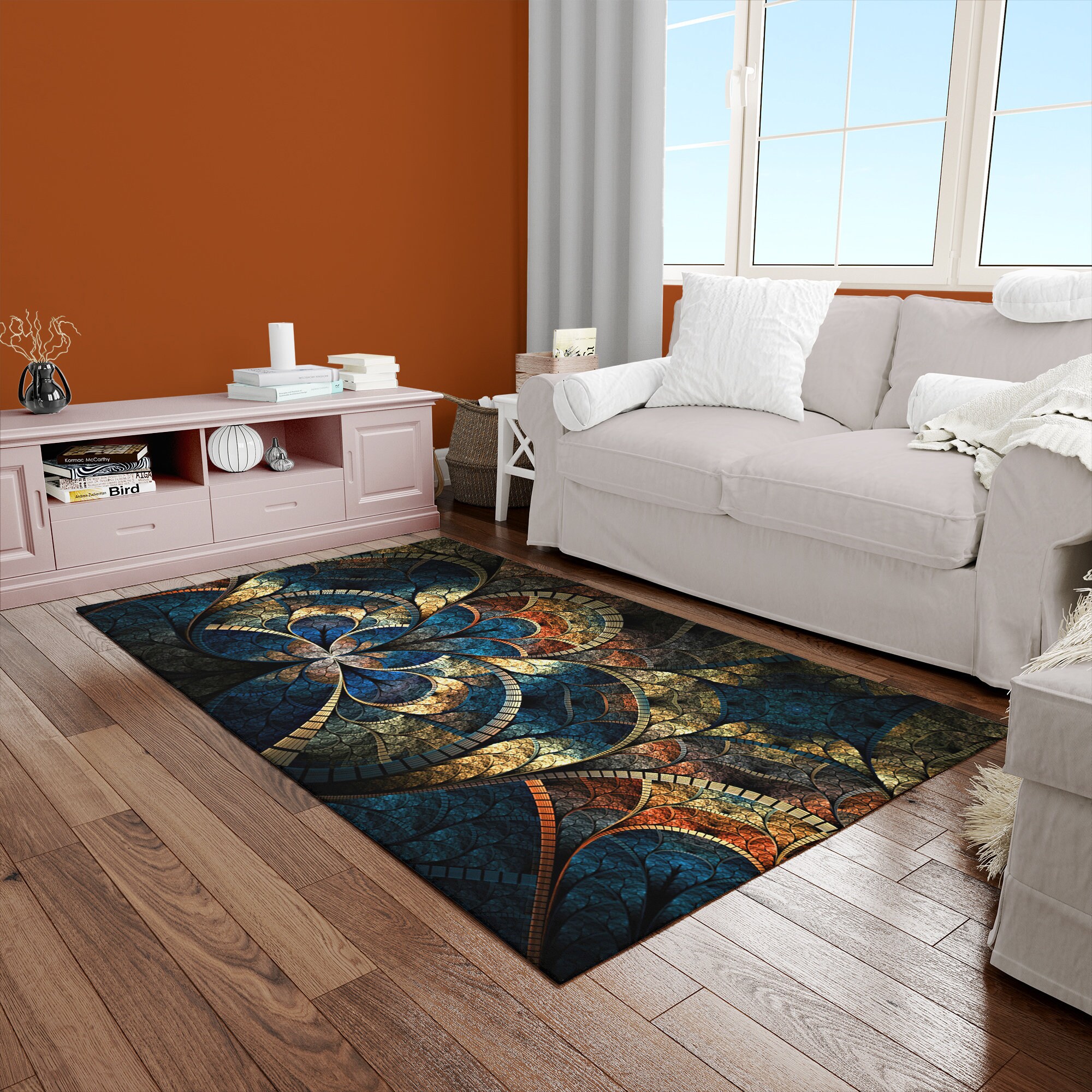 Fractal Pattern Rugs, Stained Glass Pattern Rug, Fractal Rug, Modern ...