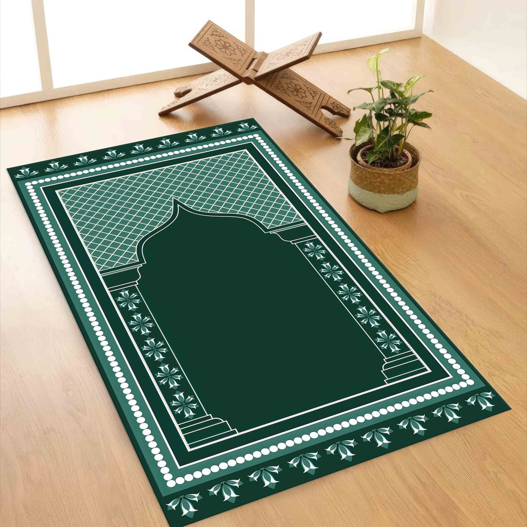 Green and White Prayer Rug, Green Prayer, Religious Rugs, Muslim Gift ...