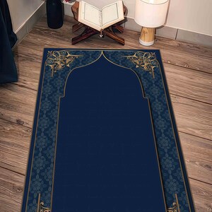 Blue Prayer Rug, Gold Prayer Rug, Religious Rug, Worship Rug, Muslim ...