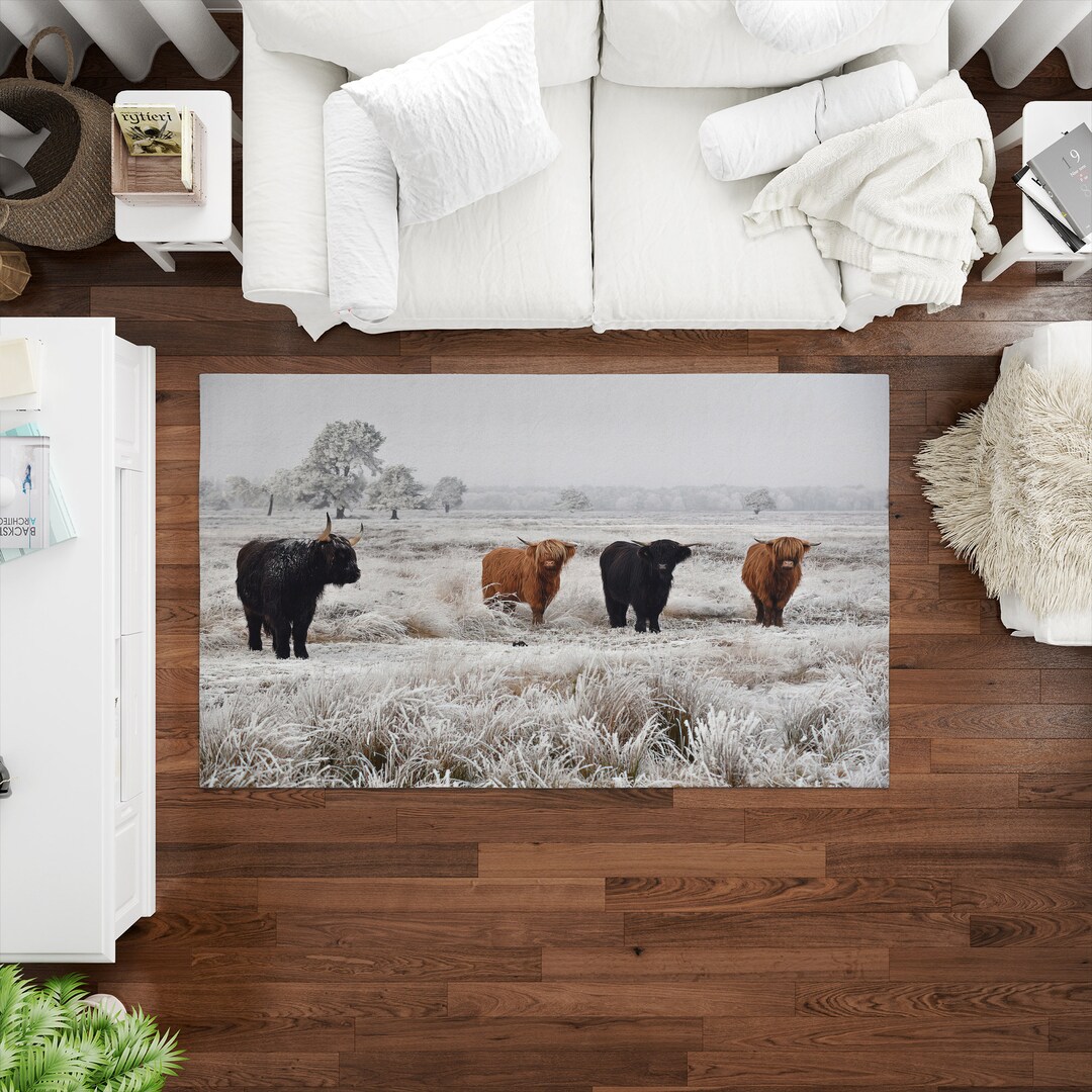 Highland Cow Rug, Farm Rug, Nature Landscape Rug, Animal Rug, Gift for ...