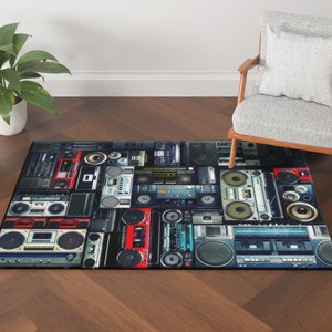 Retro Boombox Music Rug | Vintage Stereo Printed Rug | Machine Washable ...
