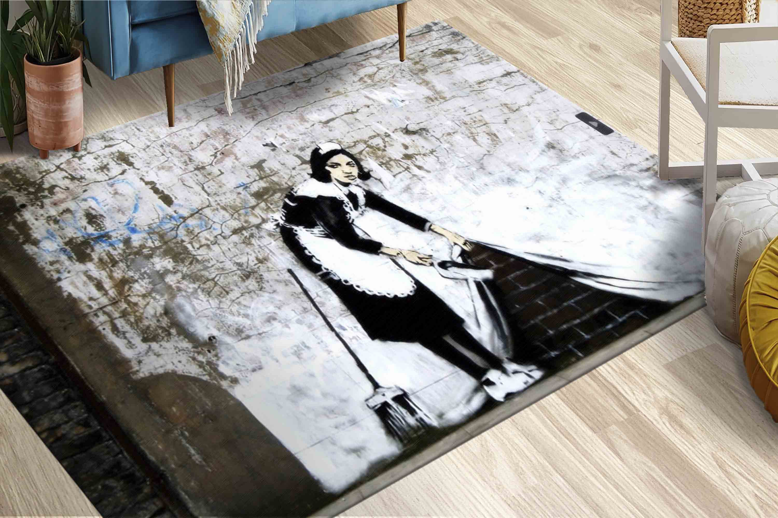 Banksy Maid Graffiti Rug, Woman Graffiti Rug, Banksy Woman Rug, Banksy ...