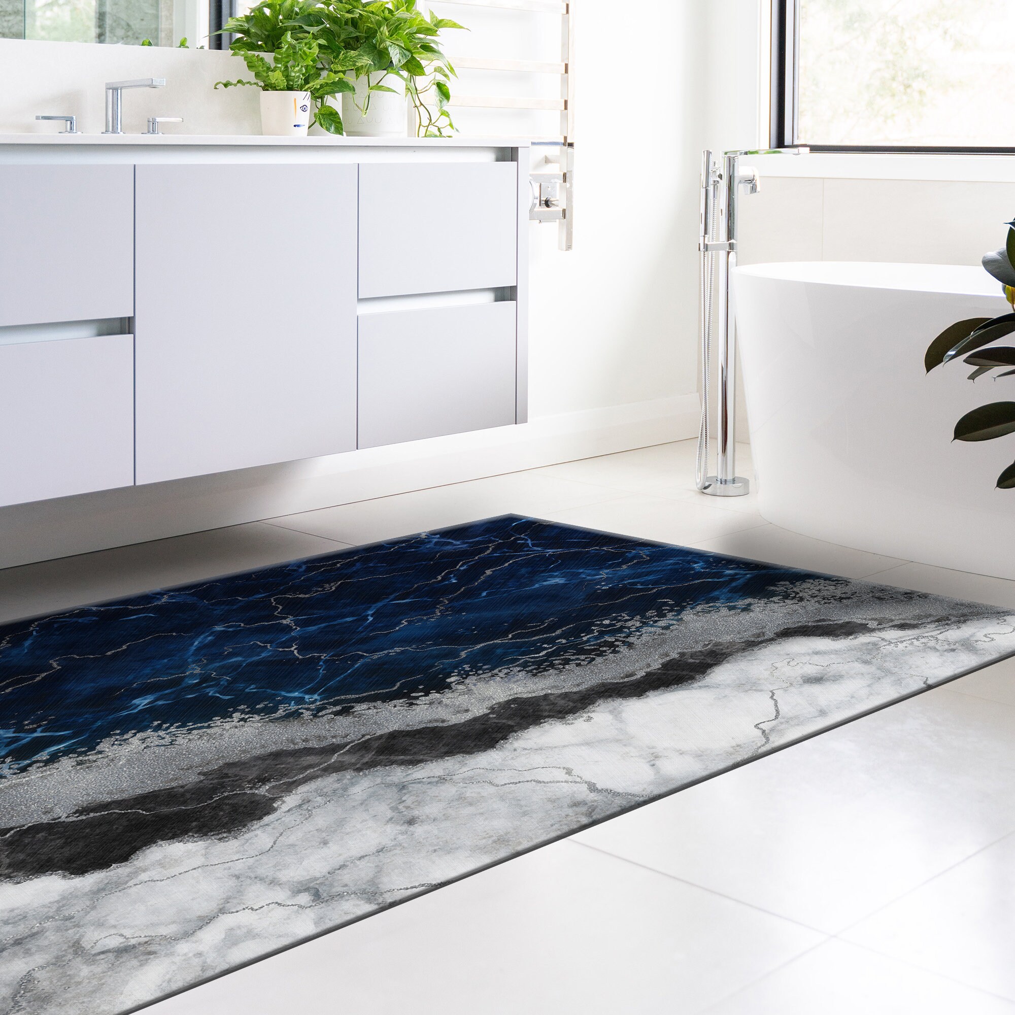 Blue Rug Silver Marble Rug Luxury Decor Blue and Silver - Etsy