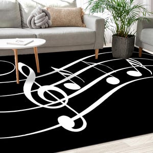 Treble Clef Rugs, Bedroom Rug, Black and White Rug, Music Room Rug ...