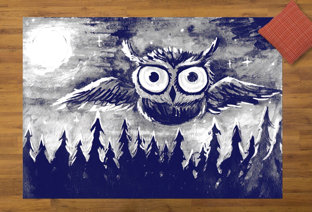 Navy Blue Rugs, Owl Rug, Bird Rug, Animal Rug, Decorative Rug, Classic ...