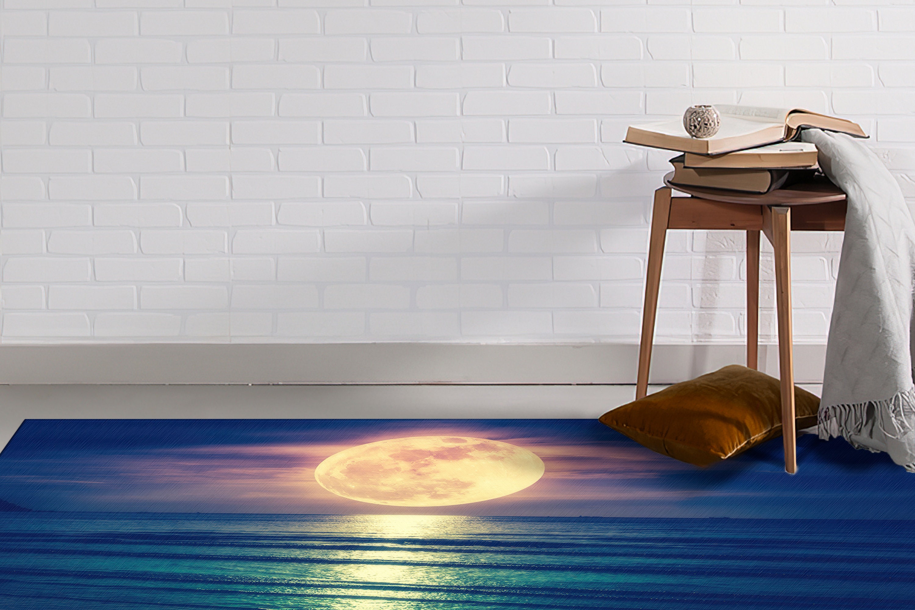 Sea Rug, Full Moon Landscape Rug, Sea Rug, Sea Landscape Rugs, Boho ...