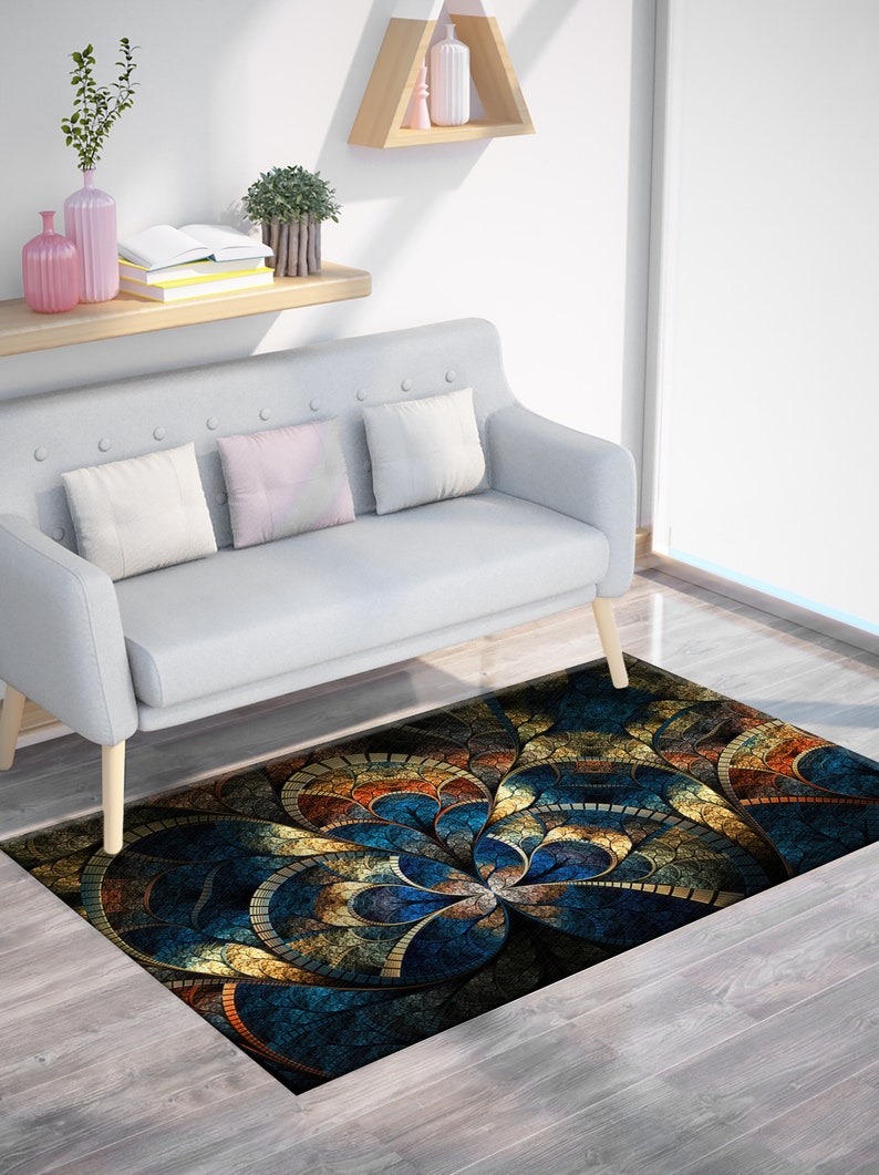 Fractal Pattern Rugs, Stained Glass Pattern Rug, Fractal Rug, Modern ...