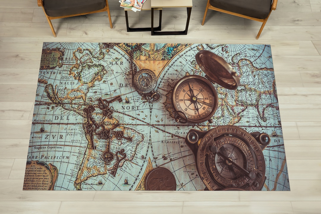 Antique World Map Rugs, Compass Rugs, Vintage World Map Rugs, Map Rugs ...