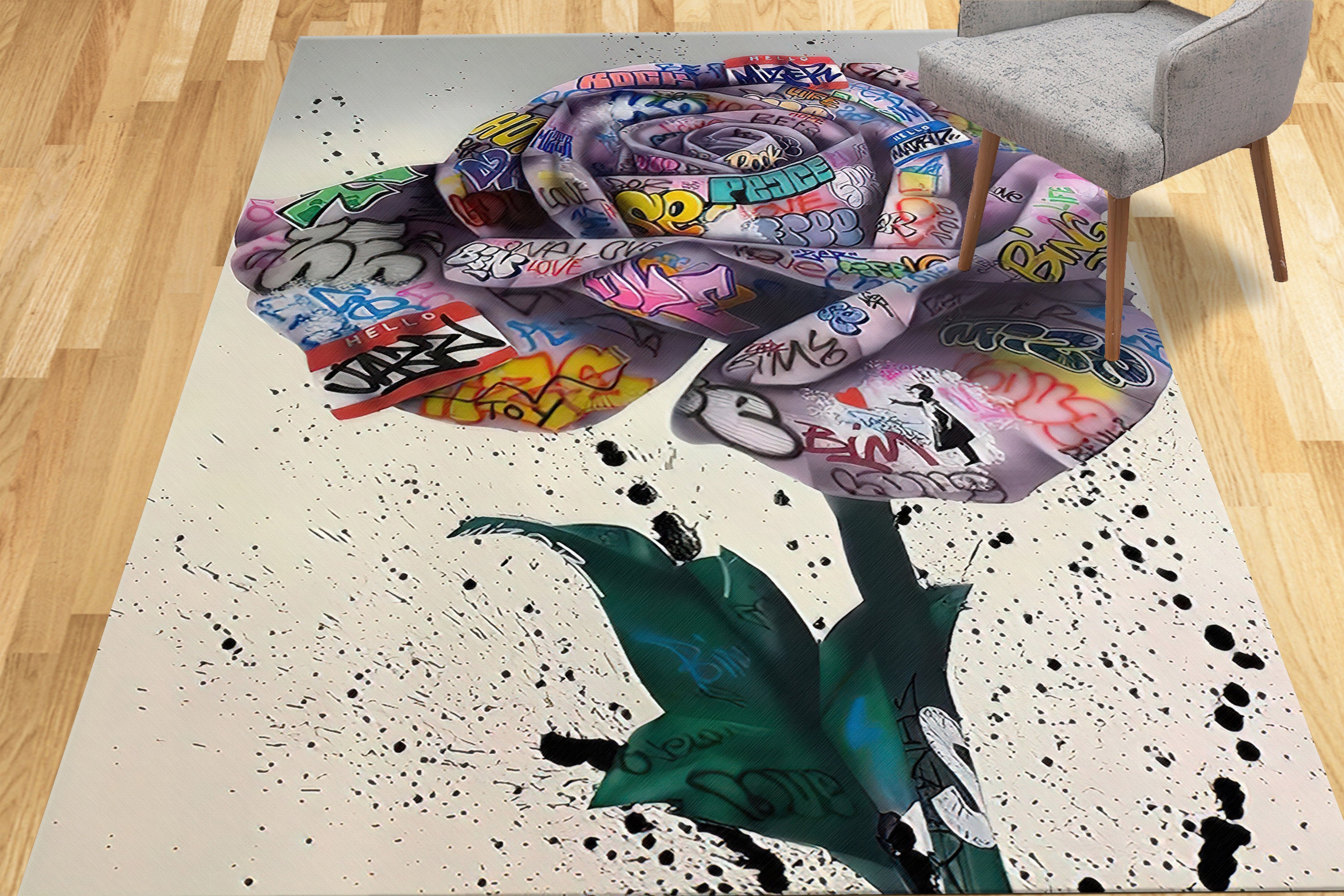 Banksy Rose Graffiti Rug Modern Rugs Banksy Graffiti Rug - Etsy