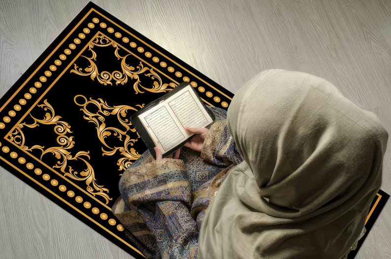 Gold and Black Prayer Rugs, Gold Prayer, Worship Rug, Muslim ...