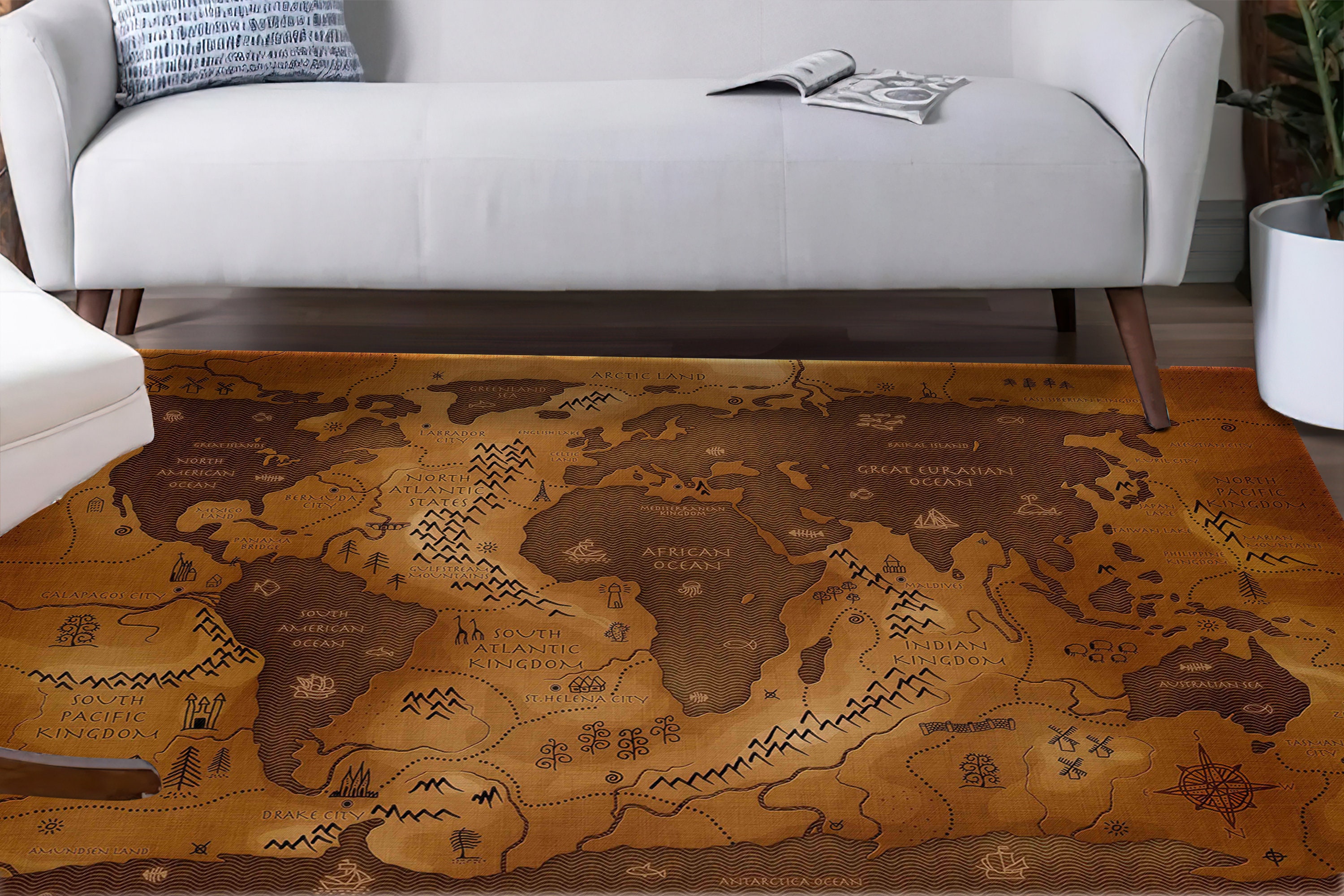 Old World Map Rug, Brown Rugs, Old Map Rugs, Map Rug, Salon Decor Rug ...