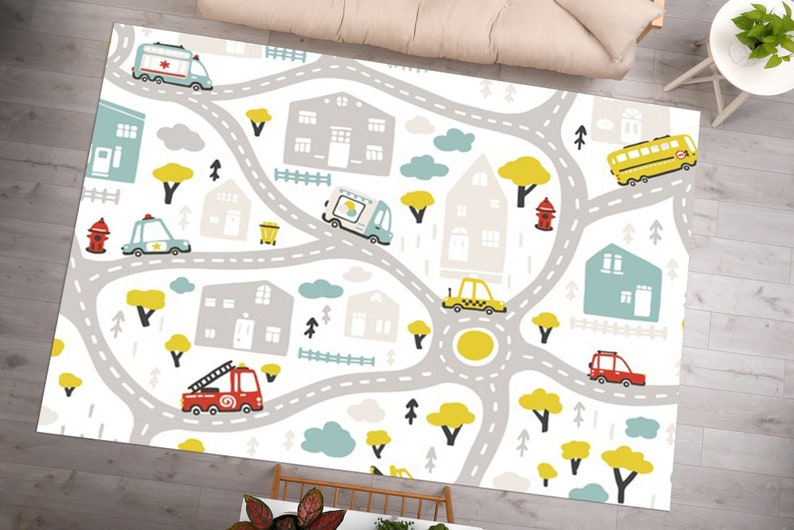 Baby City Map With Roads and Transport Rug, Educational Rugs, Baby Map ...