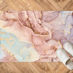 Pink Marble Rugs, Shimmery Rugs, Gold Marble Rug, Alcohol Ink Rug, Gift ...