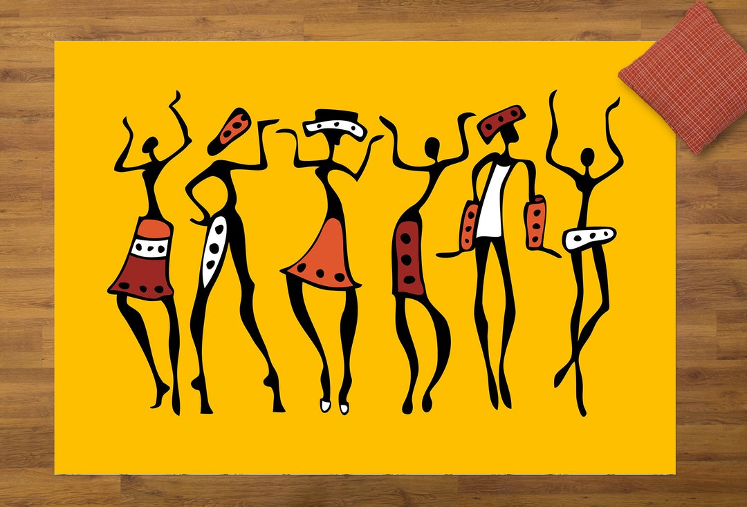 African Dancers Rug, Yellow Rugs, African People Dancing Rugs, African ...