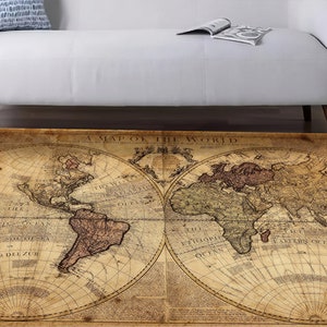 Brown Map Rug, Vintage World Map Rugs, Old Map Rug, Map Rug, Customs ...