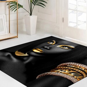 Black Woman With Gold Makeup Rugs, Girl Room Rugs, Black Woman Rug ...