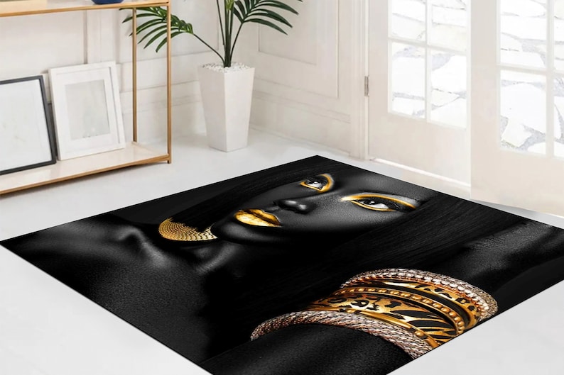 Black Woman With Gold Makeup Rugs, Girl Room Rugs, Black Woman Rug ...