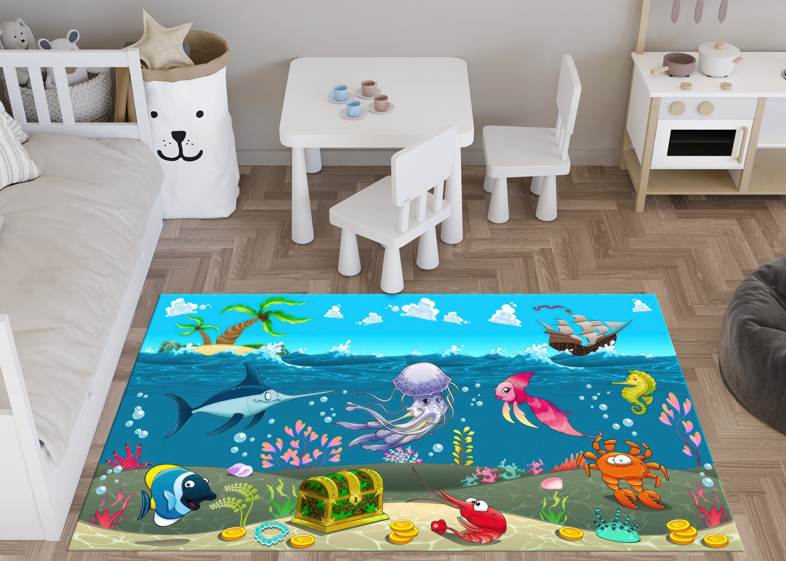 Undersea World Rug, Cartoon Rug, Underwater Rug, Kids Rugs, Dining Room ...