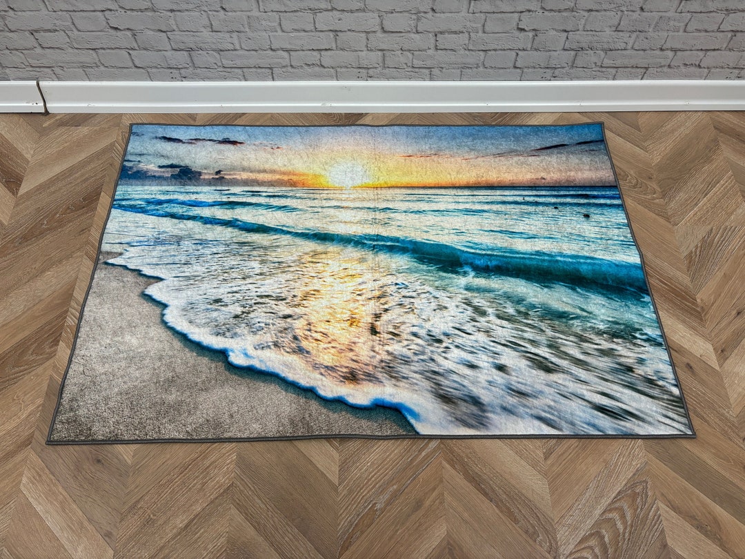 Sunset at the Ocean Rug, Sea View Rug, Beach View Rugs, Landscape Rugs ...