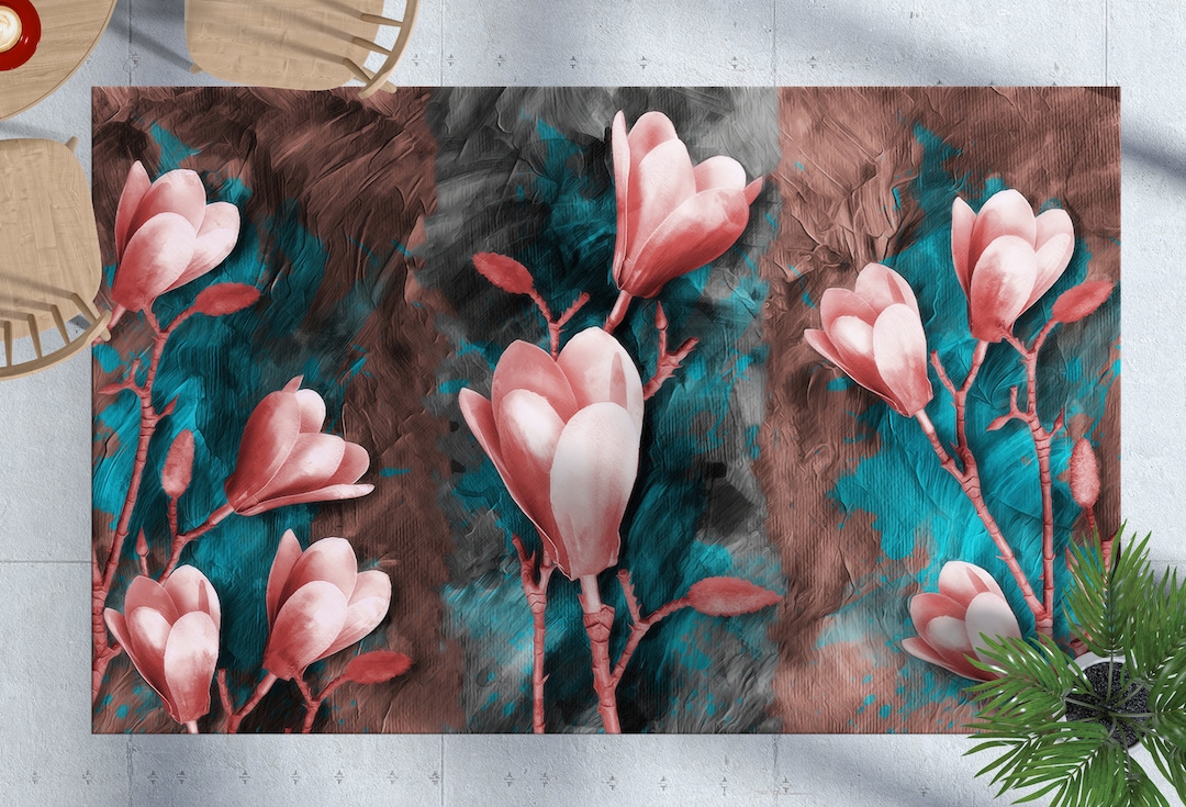 Magnolia Flowers Rug, Pink Flowers Rugs, Pink Rug, Flower Rugs, 3D ...