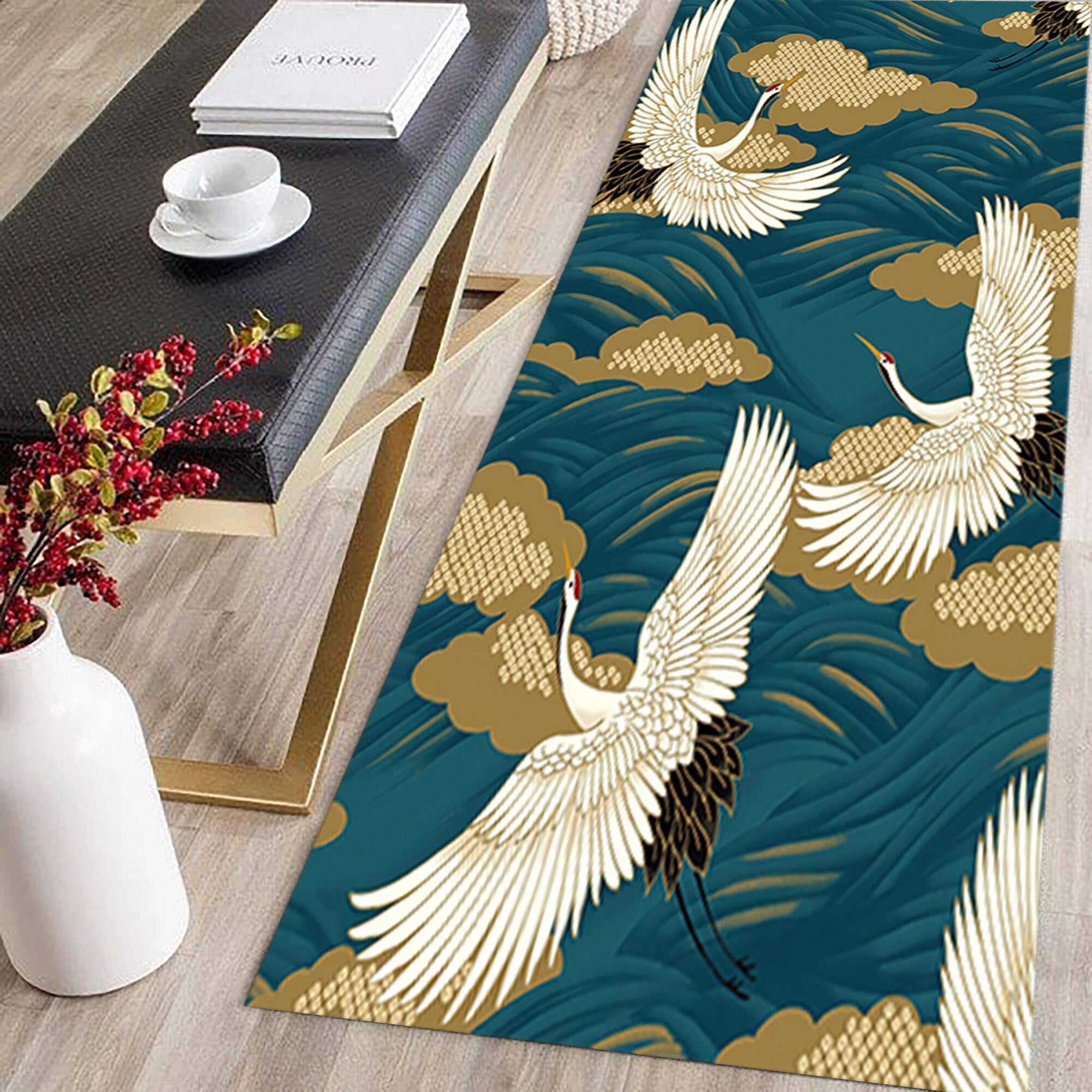 Japanese Art Crane Birds Rugs, Abstract Rugs, Contemporary Rugs, Animal ...
