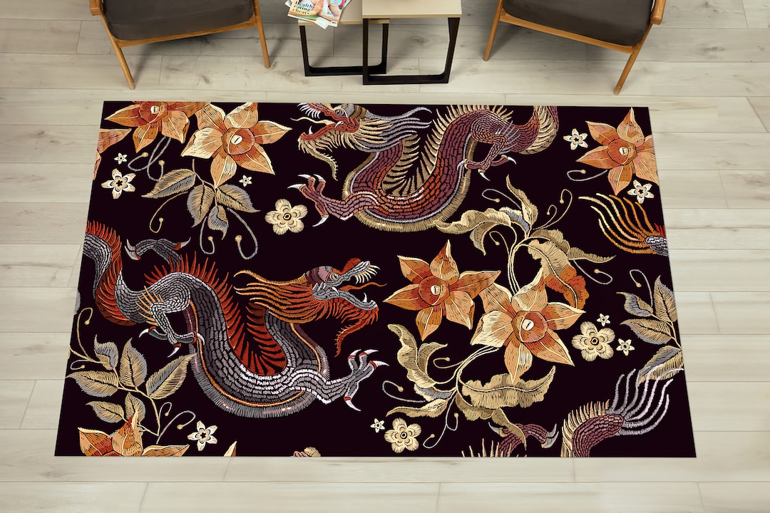 Asian Dragon Pattern Rug, Dragon Rug, Japanese Rug, Chinese Dragon Rugs ...