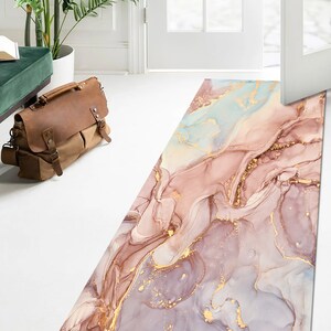Pink Marble Rugs, Shimmery Rugs, Gold Marble Rug, Alcohol Ink Rug, Gift ...