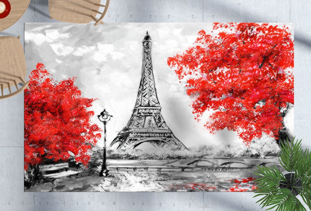 Eiffel and Red Tree Rug, Eiffel Tower Rug, Travel Rugs, Landscape Rug ...