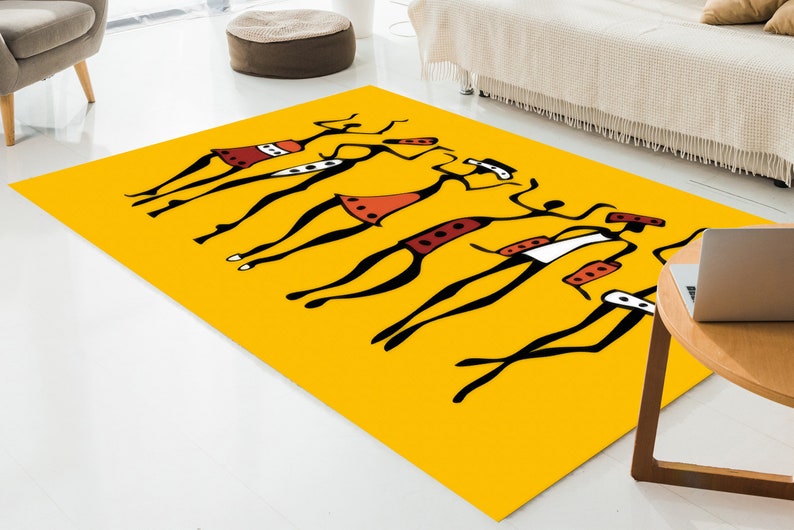 African Dancers Rug, Yellow Rugs, African People Dancing Rugs, African ...