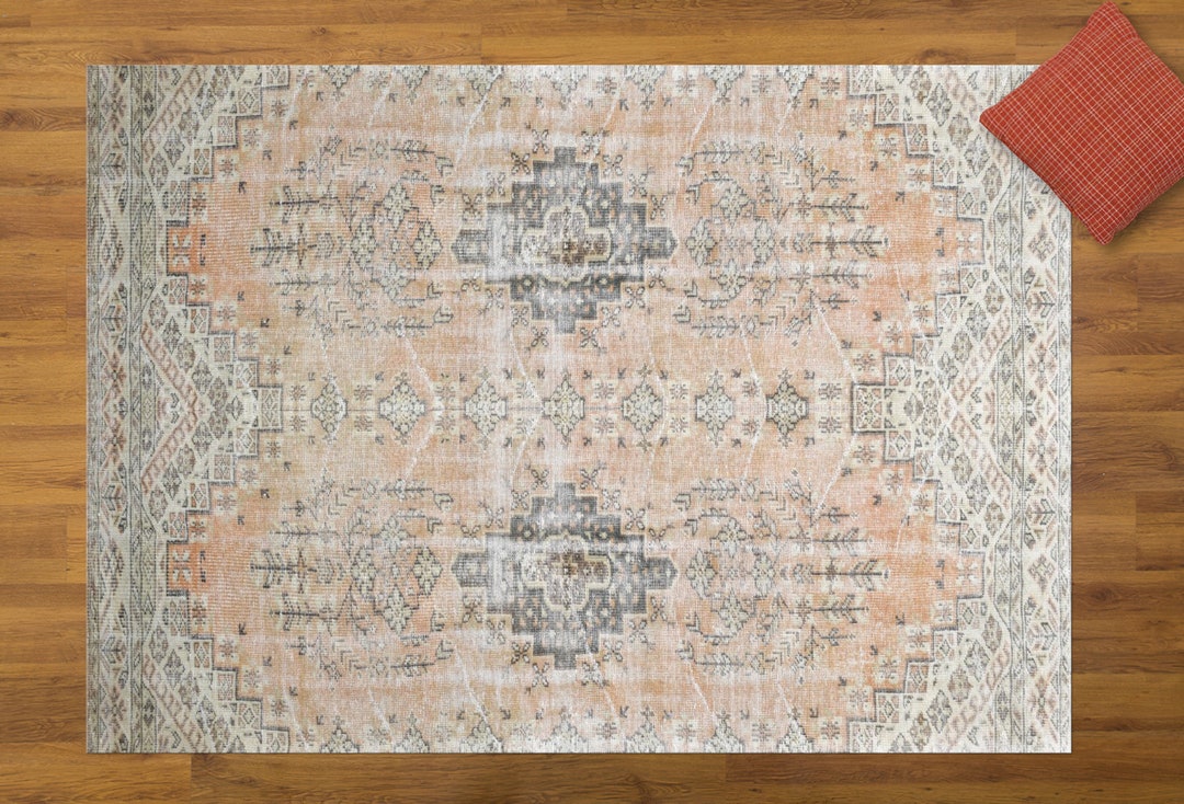 Oushak Rug, Soft Tones Rug, Orange Rug, Farmhouse Decor Rug, Turkish ...
