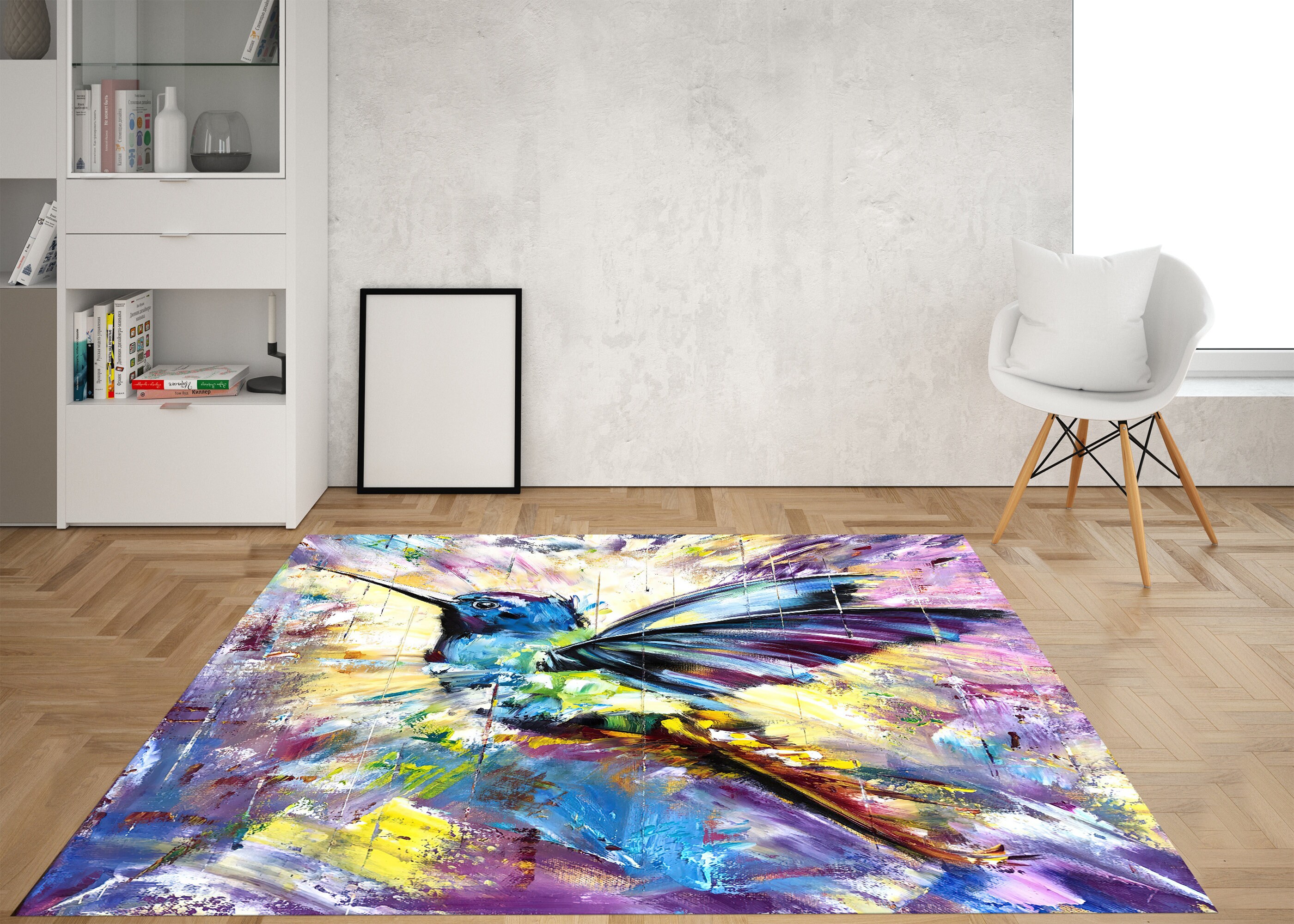 Colorful Hummingbird Rug, Colorful Bird Rug, Abstract Bird Rug, Animal ...