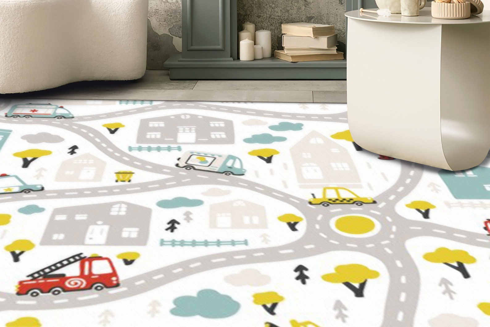 Baby City Map With Roads and Transport Rug, Educational Rugs, Baby Map ...