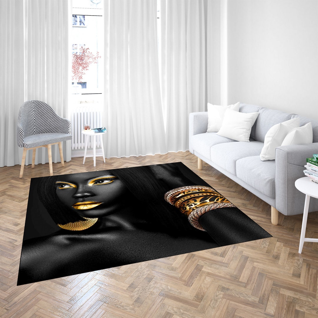 Black Woman With Gold Makeup Rugs, Girl Room Rugs, Black Woman Rug ...