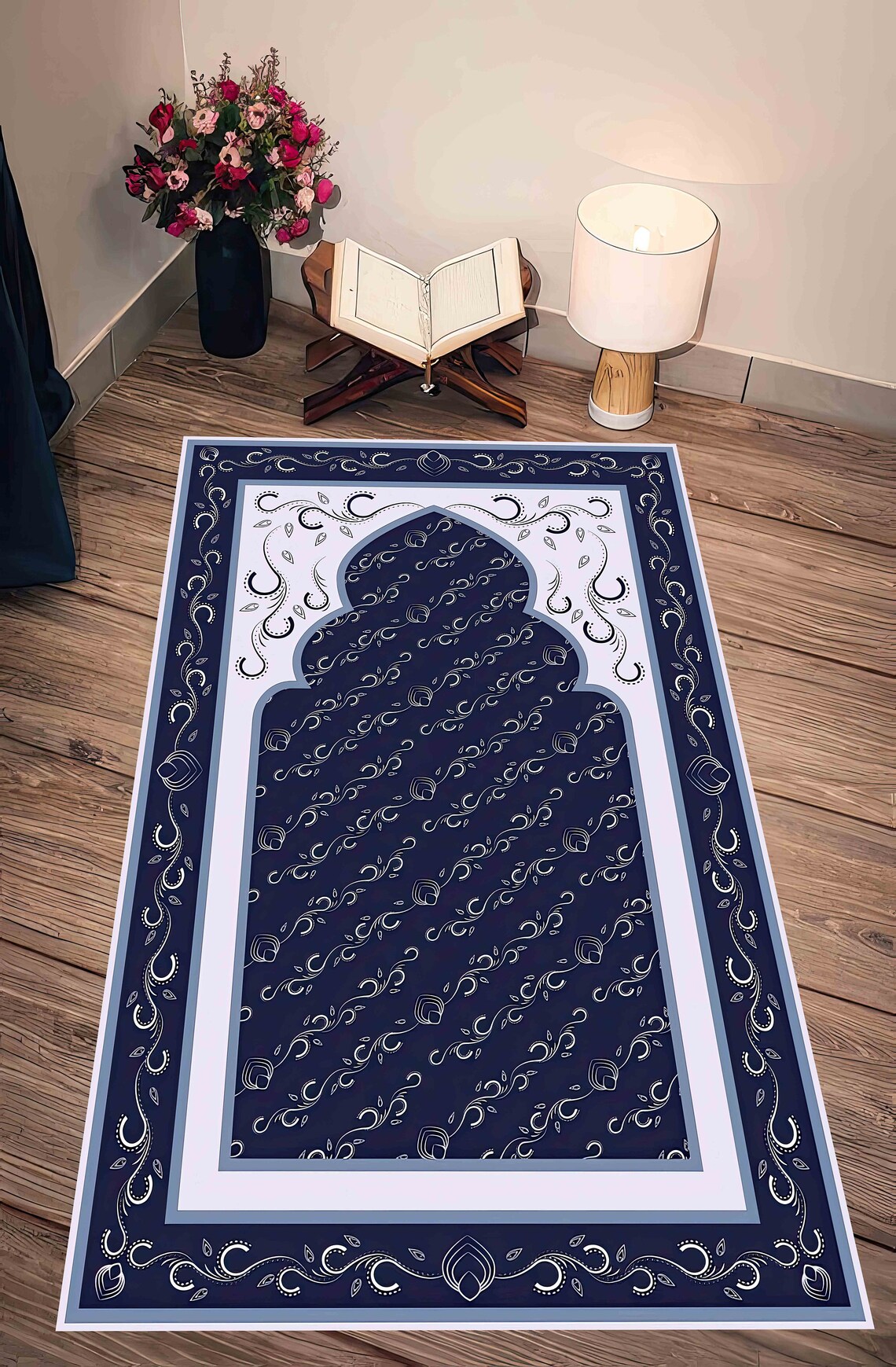 Navy Blue and White Prayer Rug, Religious Rug, Prayer Rug, Muslim Rugs ...