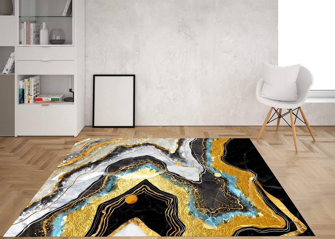 Golden Rug, Gold Marble Rug, Black Marble Rug, Modern Rugs, Soft Rug ...