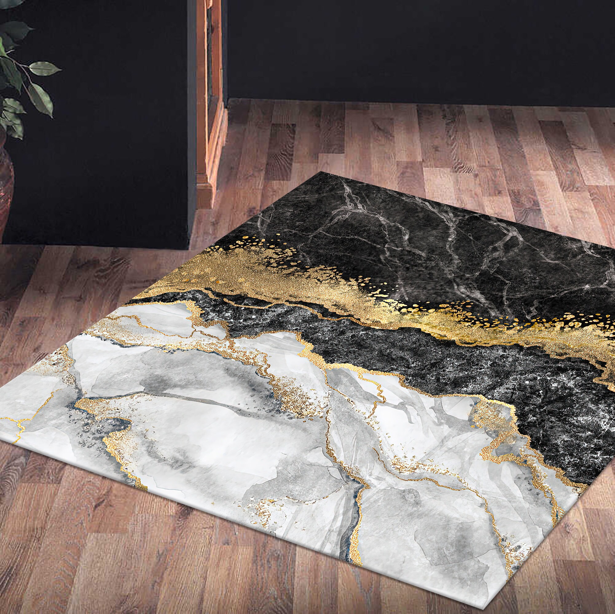 Black Marble Rug Gold Marble Rug Luxury Marble Rug Marble - Etsy