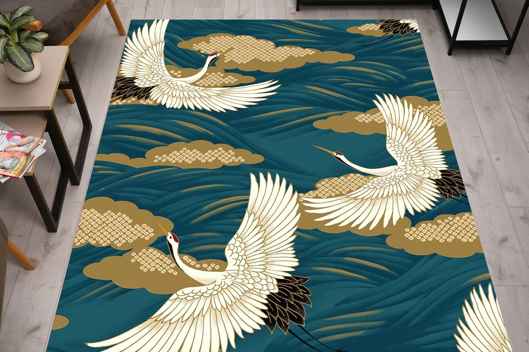 Japanese Art Crane Birds Rugs, Abstract Rugs, Contemporary Rugs, Animal ...