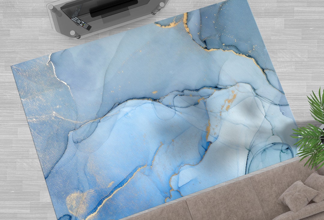 Blue Tones Marble Rugs, Gold Rug, Blue Marble Rug, Marble Rugs ...
