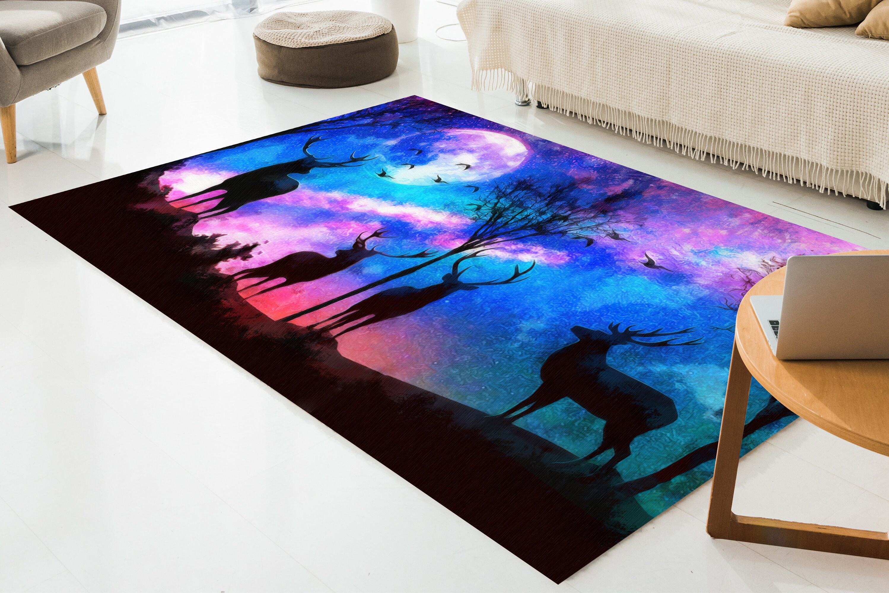 Deer Silhouette Rug, Forest Rug, Night Rugs, Animal Rugs, Personalized ...