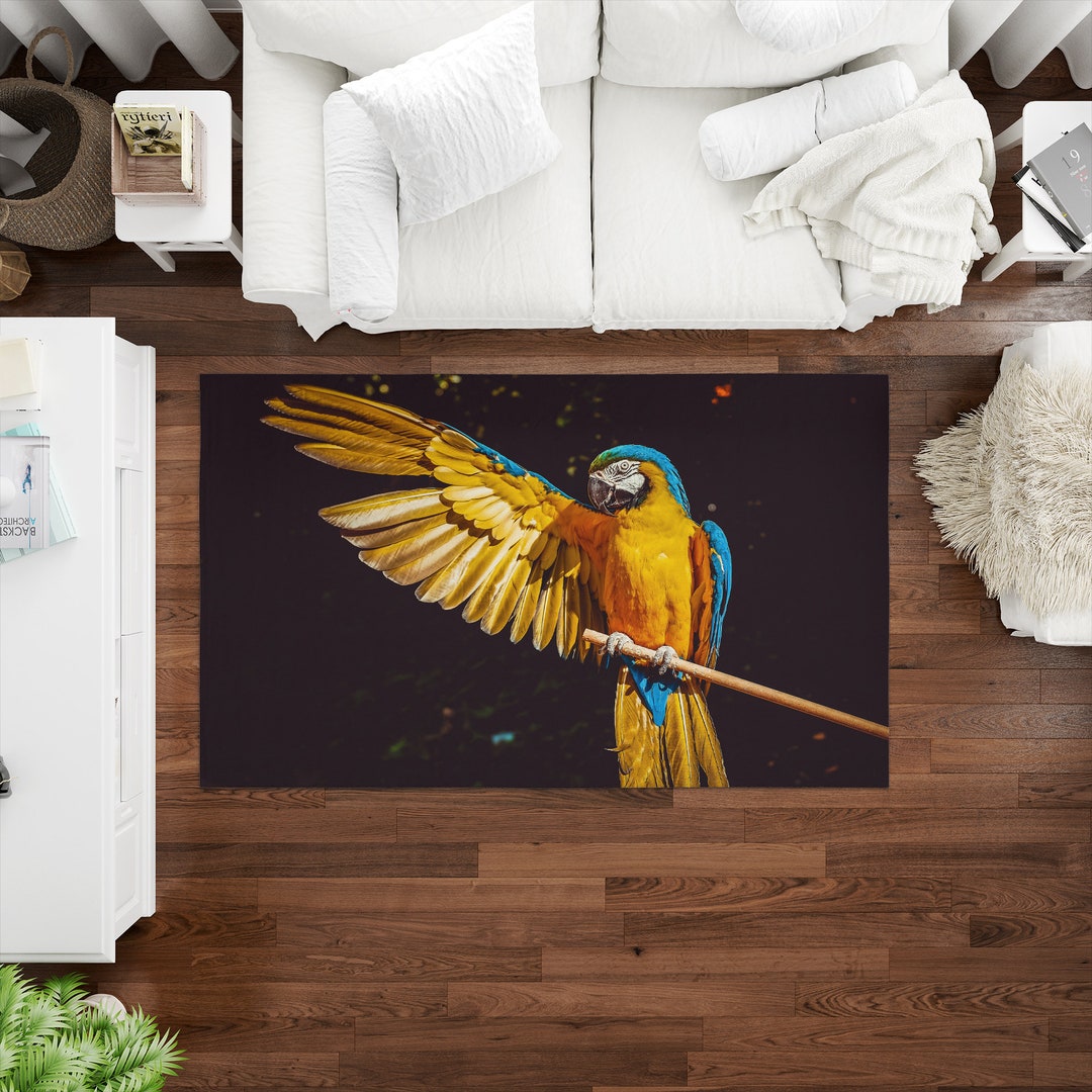 Parrot Rugs, Black and Yellow Rugs, Bird Rugs, Animal Rugs, Hallway Rug ...