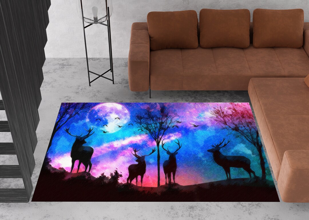 Deer Silhouette Rug, Forest Rug, Night Rugs, Animal Rugs, Personalized ...