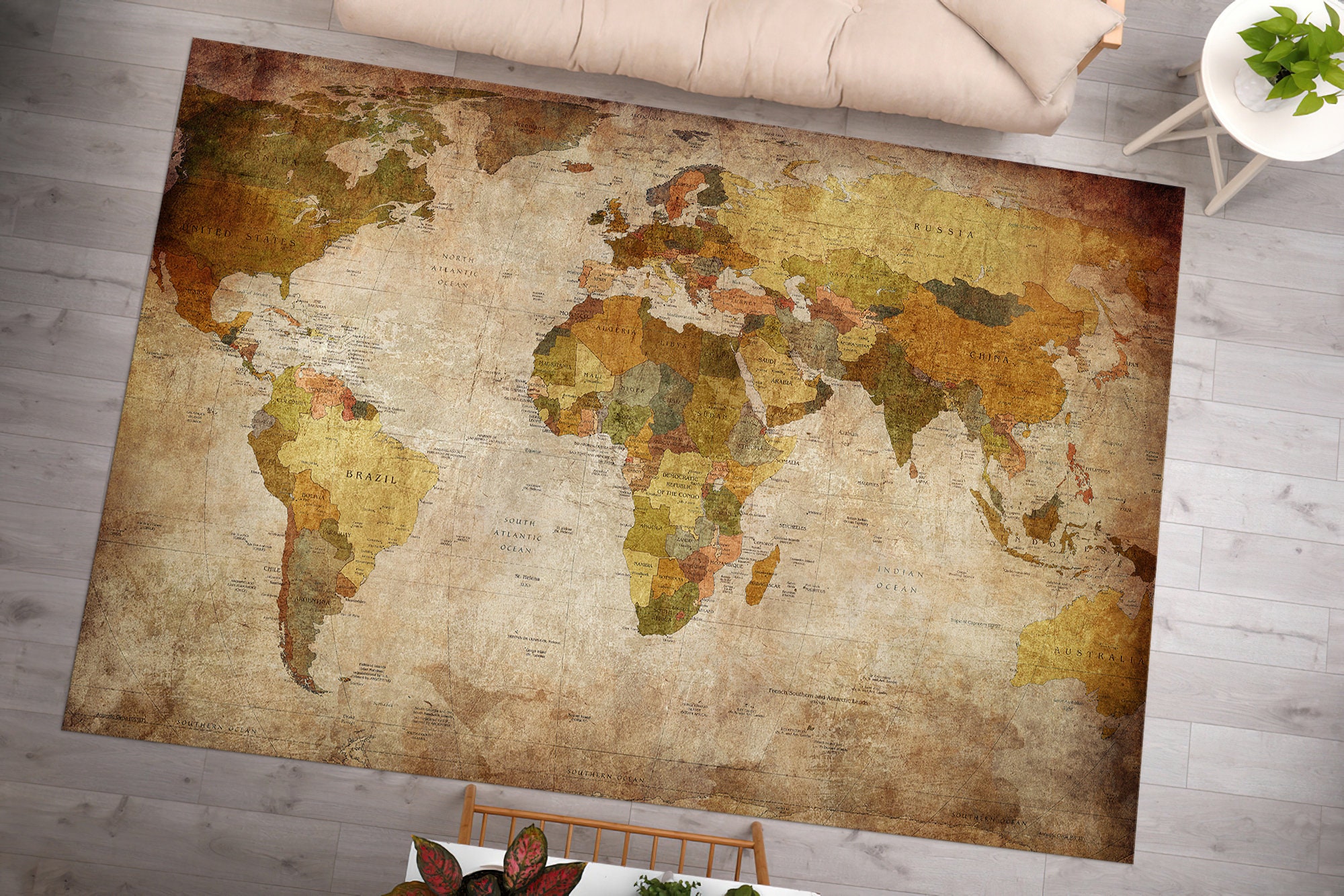 World Map Rug, Large World Map Rug, World Atlas Rug, Map Rug, Easy to ...
