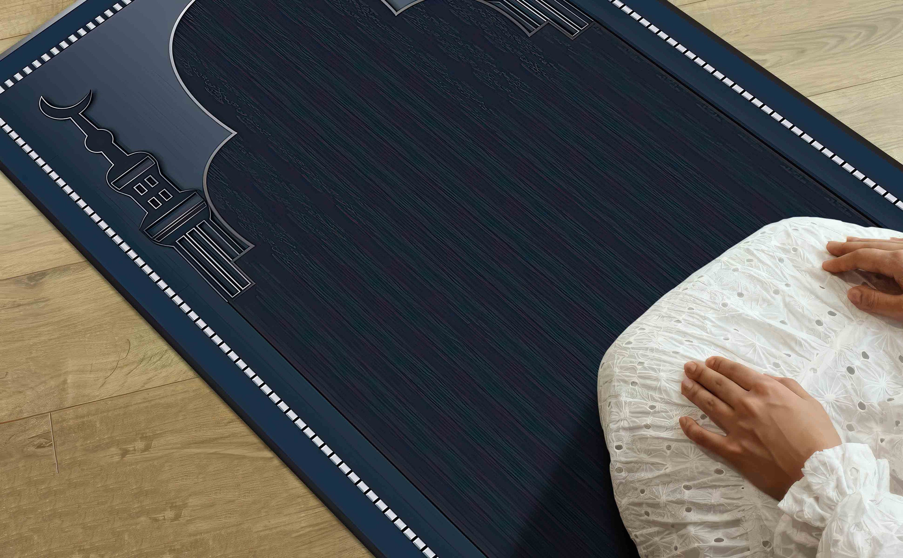 Navy Blue Prayer, Silver Prayer Rugs, Luxury Prayer Rugs, Prayer ...