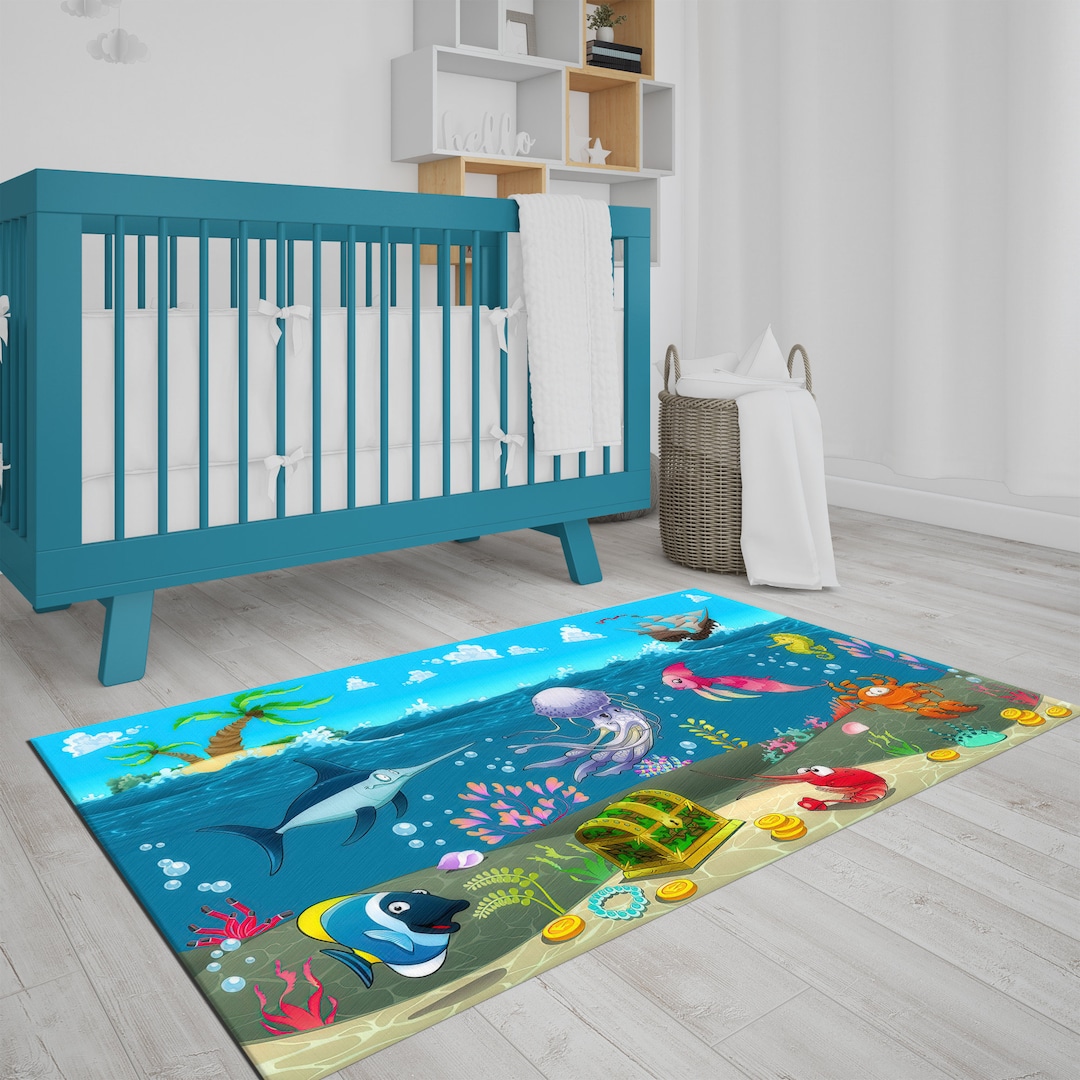 Undersea World Rug, Cartoon Rug, Underwater Rug, Kids Rugs, Dining Room ...