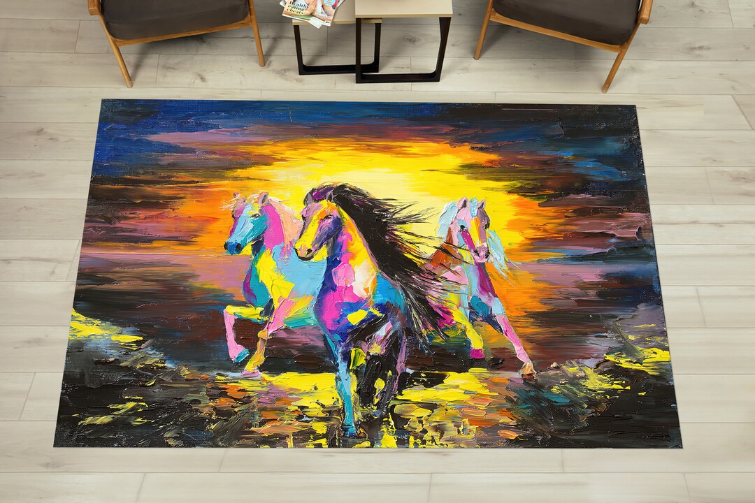 Running Horse Rugs, Abstract Horse Rug, Abstract Sunset Rugs, Animal ...